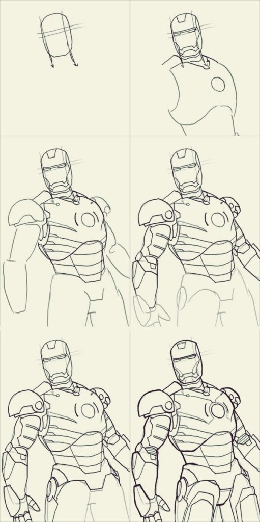 How to draw iron man : 10 Step by Step Examples