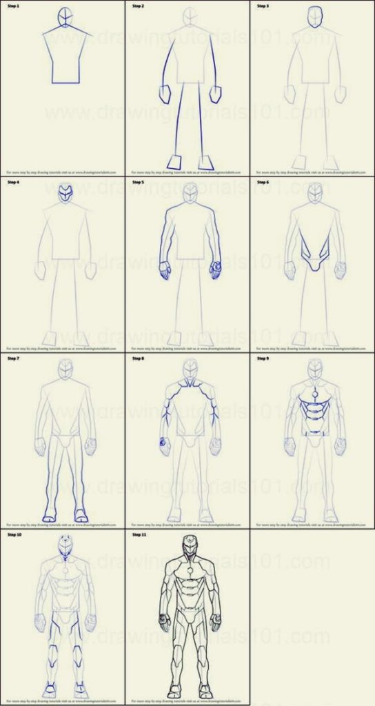 How to draw iron man : 10 Step by Step Examples